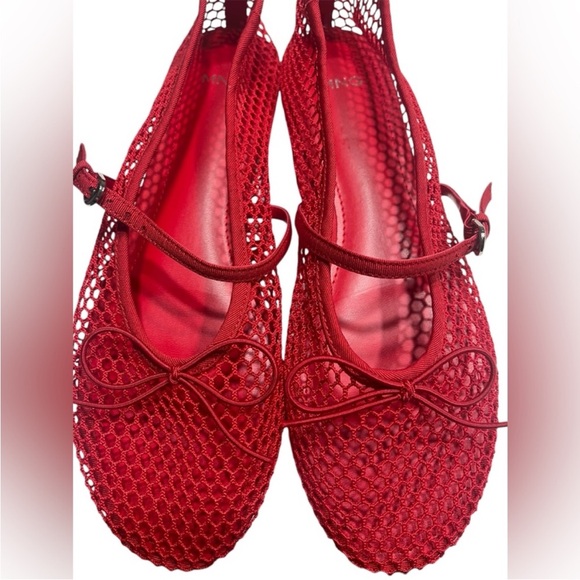 Mango | Shoes | Mango Red Mesh Ballet Flats Wstrap Size 65 | Poshmark